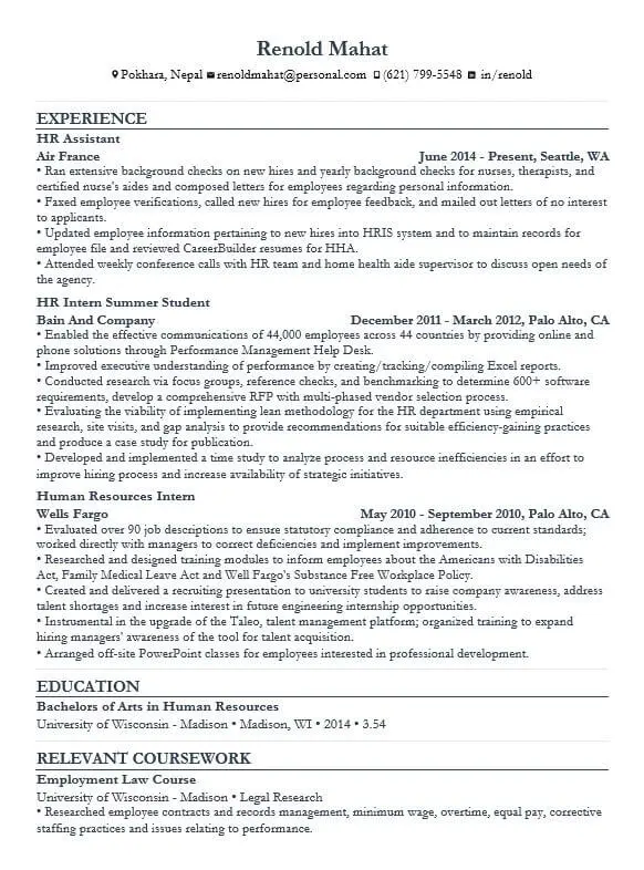 Human Resources Template Resume Freebies